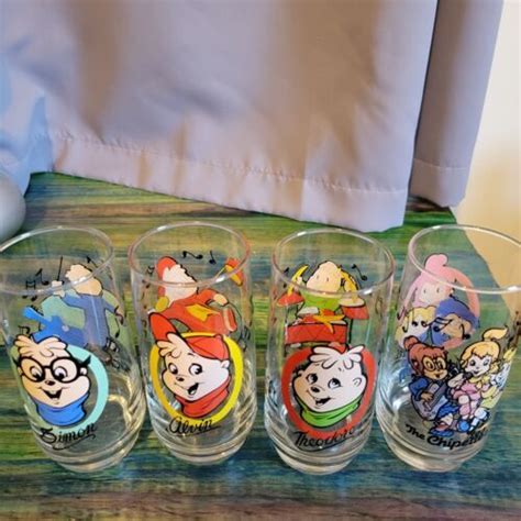 Alvin And The Chipmunks And The Chipettes Set Of 4 Vintage Glasses