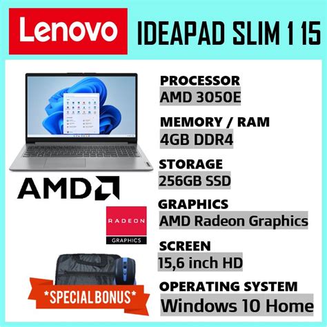 Jual Laptop Lenovo Ideapad Slim 1 Amd 3050e 8gb 256gb 15 Inch Grey