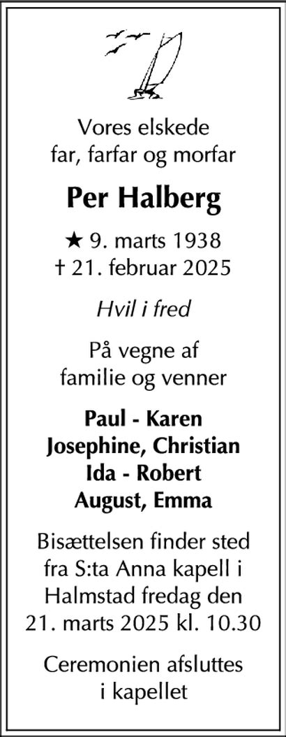 Dødsannonce Per Halberg Halmstad Dødsannoncer Dk