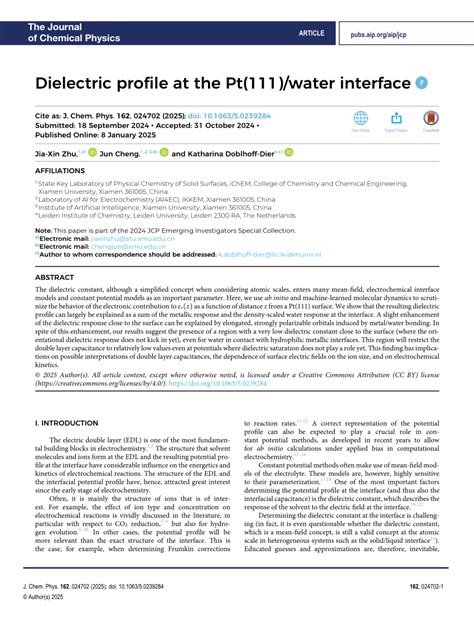 Pdf Dielectric Profile At The Pt 111 Water Interface