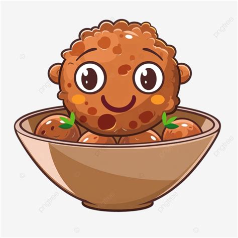 Cute Meatball Bowl Beggar Cartoon Character Kawaii Chibi Mascot Png