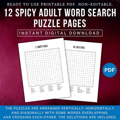 12 Printable Spicy Adult Word Search Puzzles Fun Naughty Themed
