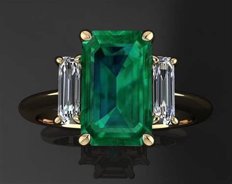 Formal Three Stone Emerald Ring In Fine Jewelry Style Luxury Emerald