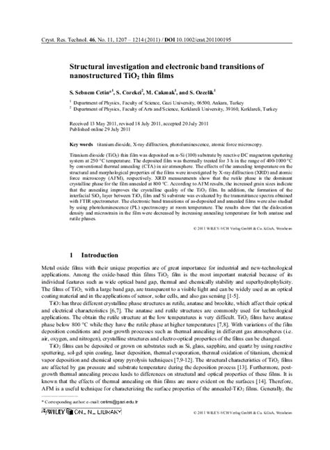 Pdf Structural Investigation And Electronic Band Transitions Of