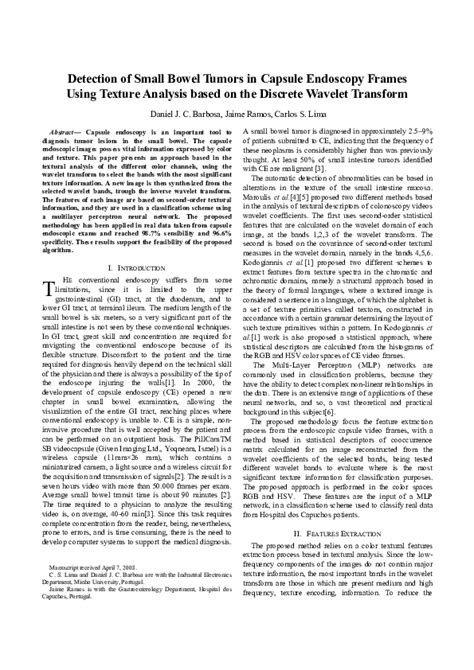 Pdf Detection Of Small Bowel Tumors In Capsule Endoscopy Frames Using Texture Analysis Based