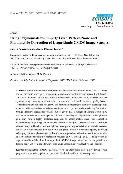 Pdf Using Polynomials To Simplify Fixed Pattern Noise And Photometric