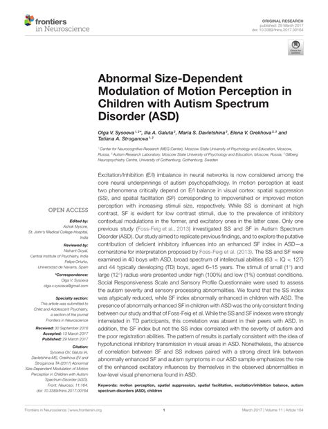 Pdf Abnormal Size Dependent Modulation Of Motion Perception In