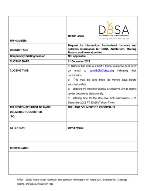 Fillable Online Re Rfi 2023 Request For Information Audio Visual Hardware Fax Email Print