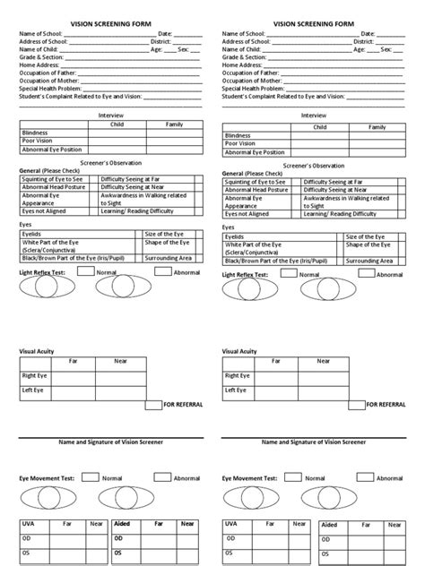 School Vision Screening Form Pdf Eye Visual System