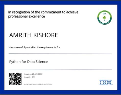 Python Datascience Ibm Certification Dataanalysis Basic Amrith Kishore