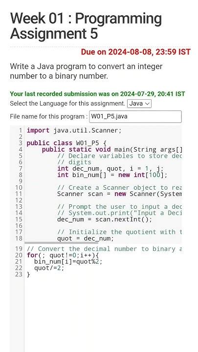 NPTEL Programming in java-Programming Assignment 5-Week 1-2024 #programminginjava #nptel #swayam ...