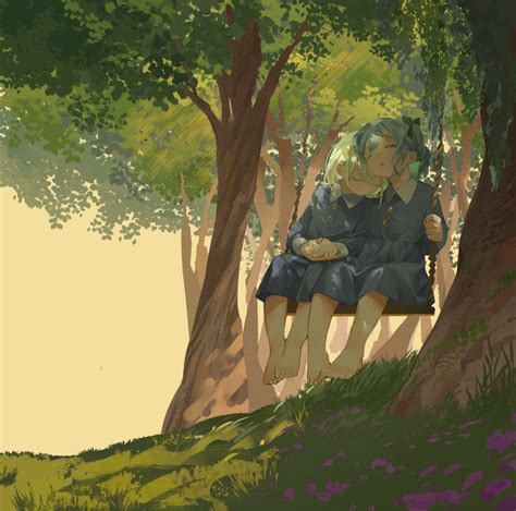 Safebooru 2girls Absurdres Barefoot Closed Eyes Flower Forest Grass