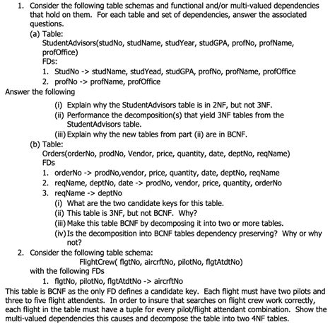 Solved 1 Consider The Following Table Schemas And