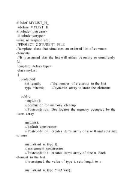 Ifndef Mylisth Define Mylisthincludeiostream Includedocx