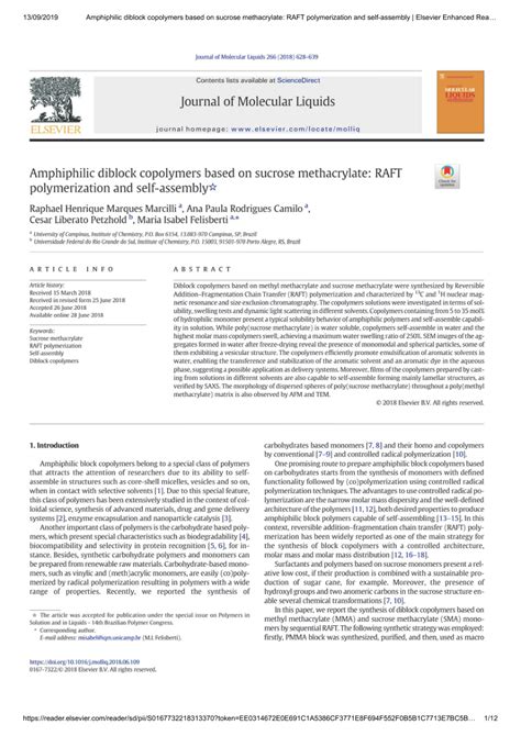 Pdf Amphiphilic Diblock Copolymers Based On Sucrose Methacrylate