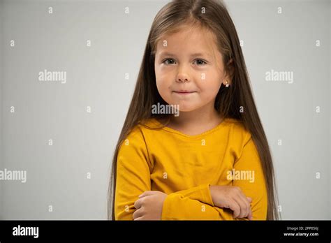 Adorable Six Years Old Girl Isolated On White Studio Background Pretty