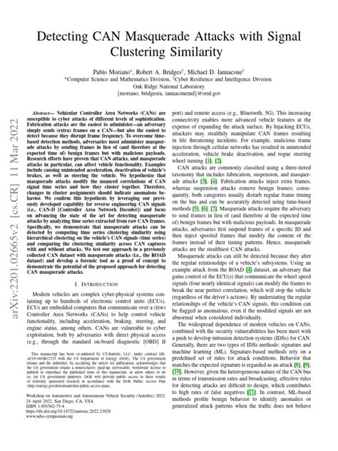 Detecting Can Masquerade Attacks With Signal Clustering Similarity Pdf Cluster Analysis