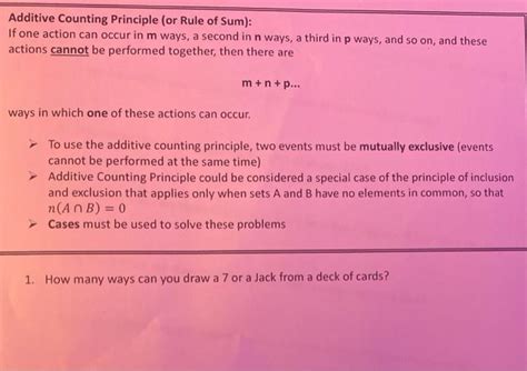 Solved Additive Counting Principle Or Rule Of Sum If One