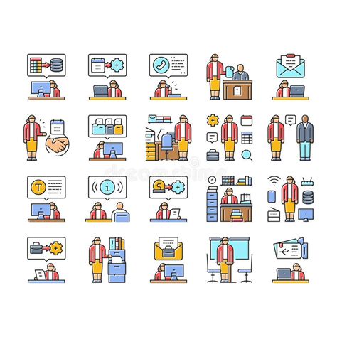 Administrative Assistant Office Icons Set Vector Stock Vector