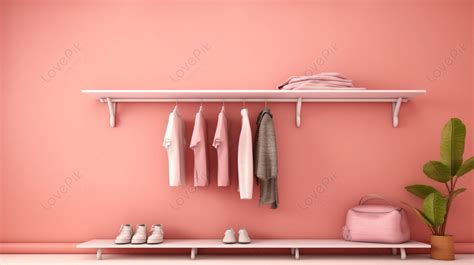 파스텔 핑크색 산호색 배경 3d 렌더에 옷이 달린 그루지 선반 마네킹 배경 핑크색 배경 호색 배경 이미지 Hd 마네킹