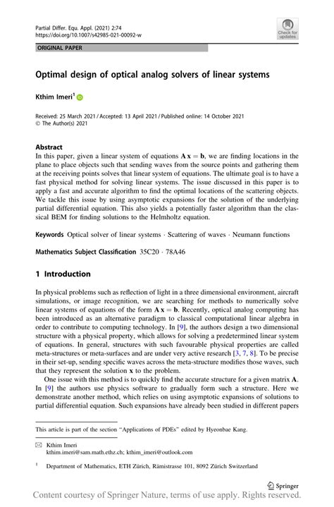 pdf optimal design of optical analog solvers of linear systems