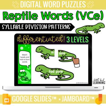 Reptile Words 2 Syllable VCe Digital Word Puzzles Google Slides Jamboard
