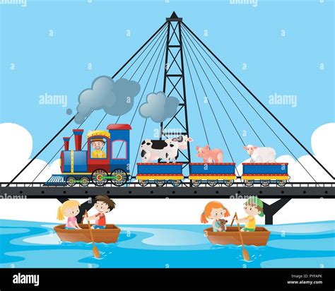 Locomotive Train On Bridge Stock Vector Images Alamy