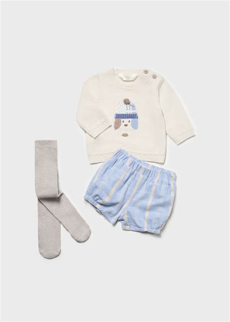 Комплект от 3 части с рисунка кученце за новородено момче Небе Mayoral