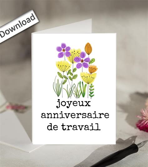 French Work Anniversary Card Joyeux Anniversaire De Travail Printable