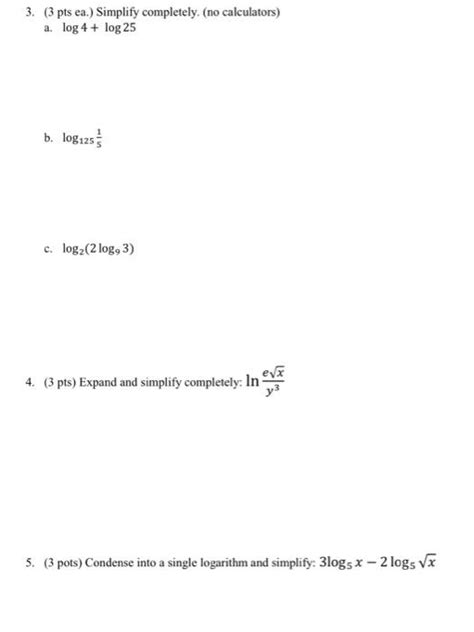 Solved 3 3 Pts Ea Simplify Completely No Calculators Chegg Com