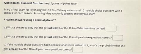 Solved Question 4 Binomial Distribution 12 Points 4