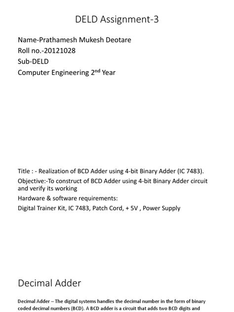 deld assignment 3 name prathamesh mukesh deotare roll no 20121028 sub