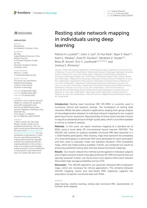 PDF Resting State Network Mapping In Individuals Using Deep Learning