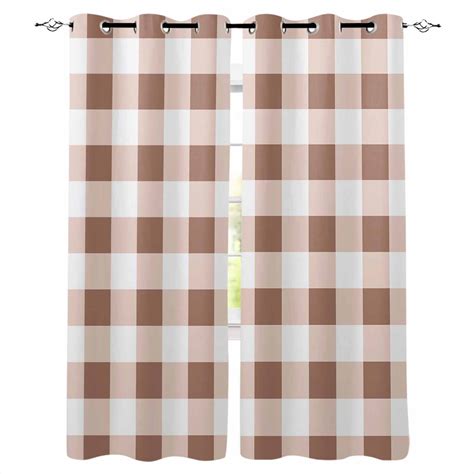 Brown Checkered Blackout Curtains 54 Inches Long For Bedroom Farmhouse