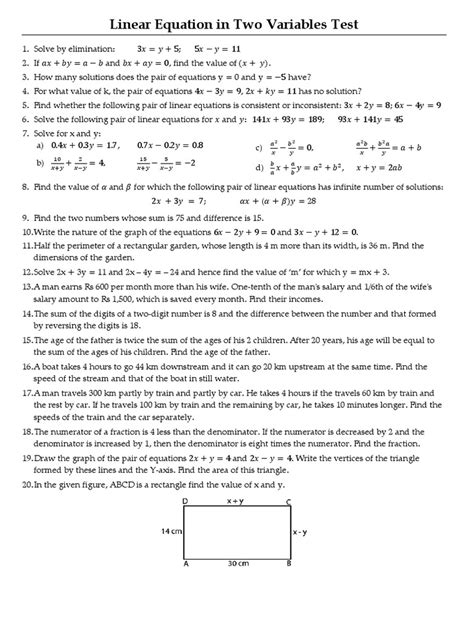 linear equation in two variables test 2023 pdf system of linear