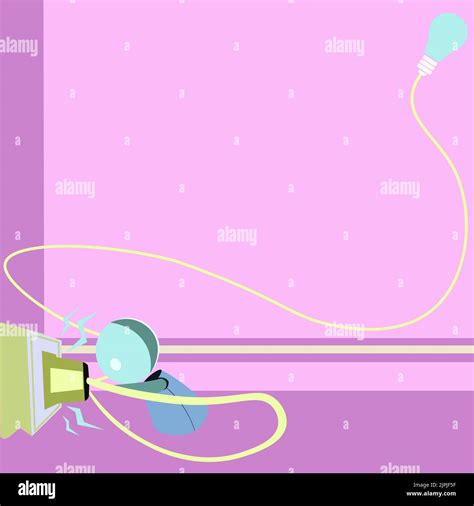 Robot Drawing Fixing Socket With Lightbulb In Corner Robotic Man