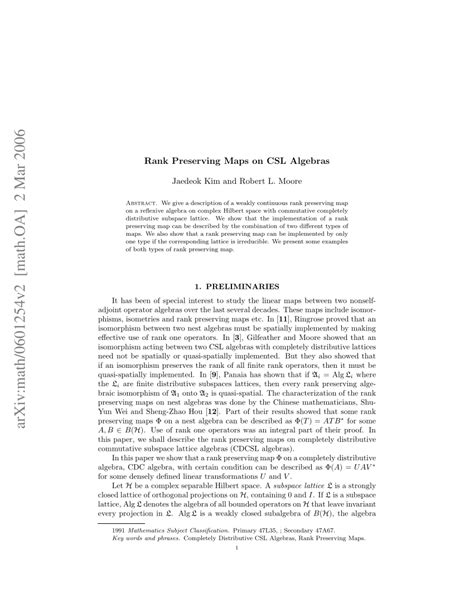 Pdf Rank Preserving Maps On Csl Algebras