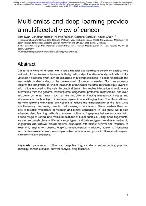 Pdf Multi Omics And Deep Learning Provide A Multifaceted View Of Cancer