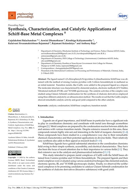 Pdf Synthesis Characterization And Catalytic Applications Of Schiff Base Metal Complexes