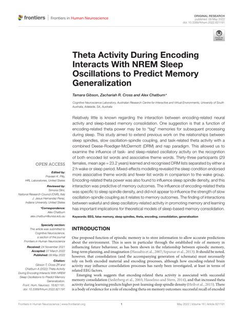 Pdf Theta Activity During Encoding Interacts With Nrem Sleep Oscillations To Predict Memory