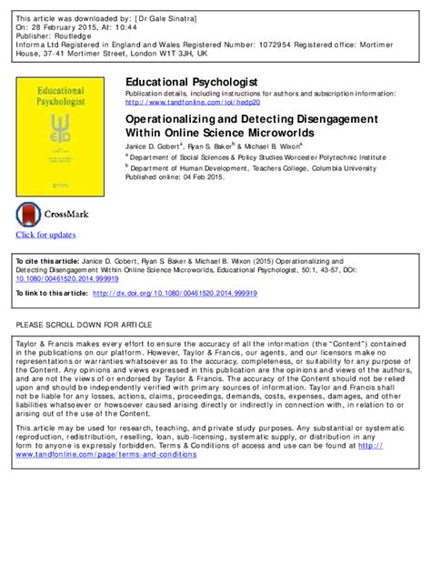 Pdf Operationalizing And Detecting Disengagement Within Online