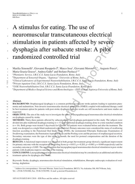 Pdf A Stimulus For Eating The Use Of Neuromuscular Transcutaneous Electrical Stimulation In