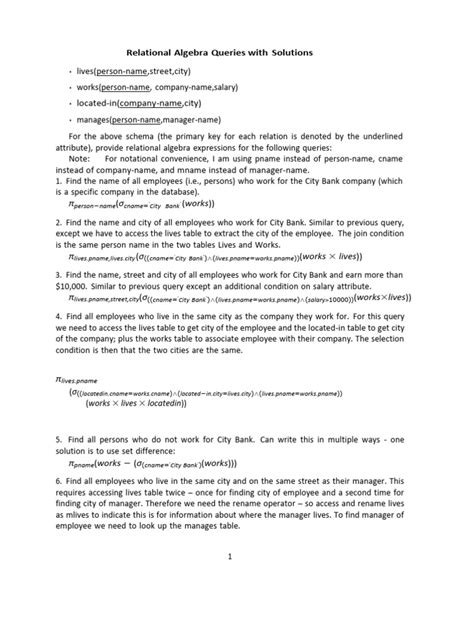Relational Algebra Queries With Soluti Pdf Relational Model Applied Mathematics