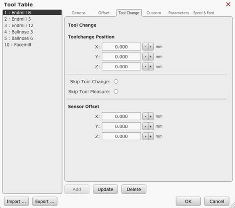 Edit Tool Table Tool Change CNC Zone
