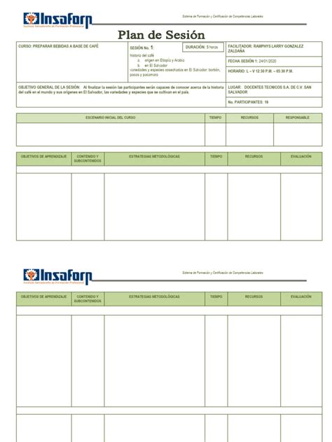 Plan de Sesion Diario | PDF | café | Aprendizaje