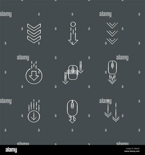 scrolling down arrows chalk white icons set on black background