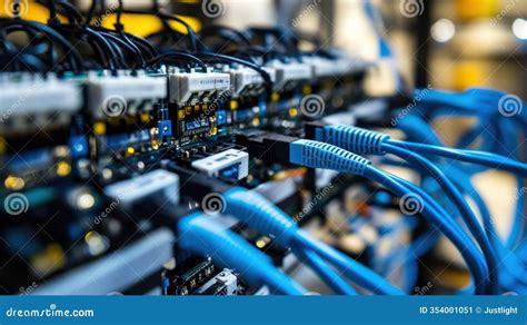 Blue Network Cables Connected To Server Racks In Data Center Stock