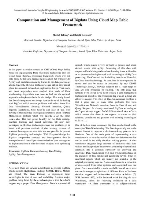 pdf computation and management of bigdata using cloud map table