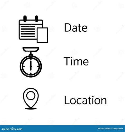 Set Date Time And Location Icons For Graphic Designisolated On A