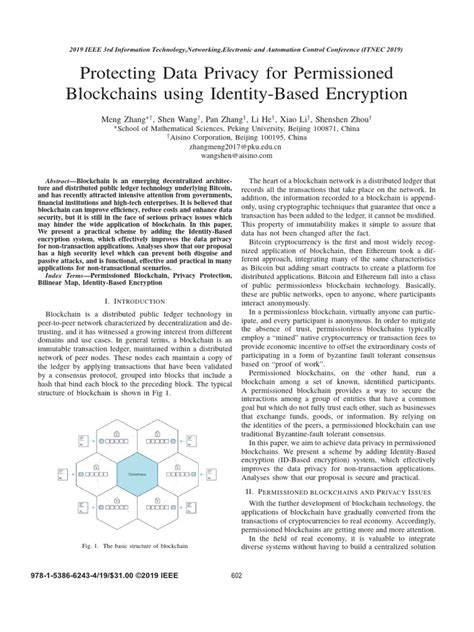 protecting data privacy for permission blockchain using identity based